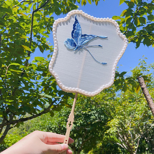 自制diy蚕丝扇材料包3一套异形扇框古风长柄空白扇骨骨架团扇套装-阿里巴巴