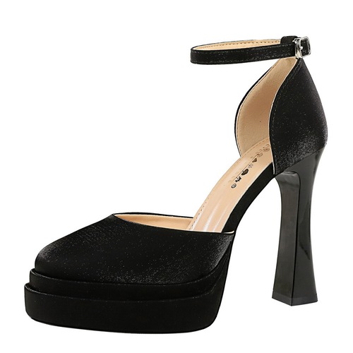9271 Simple Square Head Hollow Ultra High Heel Sandals, One Button High ...