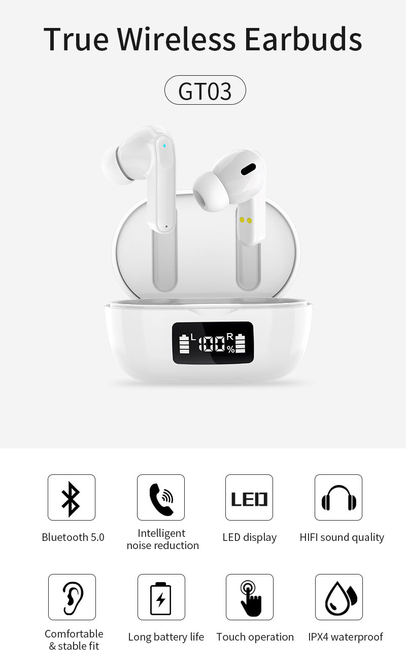 GT03带电池仓耳塞式充电蓝牙耳机立体声支持音乐数显白色无线迷你-阿里巴巴