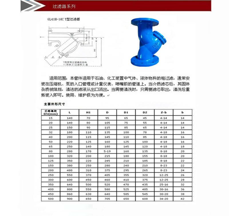 铸铁Y型过滤器GL41H-16P 球墨铸铁QT450法兰单向管道液体过滤器-阿里巴巴
