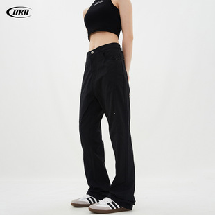 11KN美式复古高街vibe裤黑色修身百搭直筒裤男女Cleanfit休闲长裤-阿里巴巴
