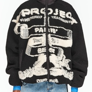 高版Y/project秋冬AW23抓绒标语羊羔毛拉链棉衣高领植绒夹克外套-阿里巴巴