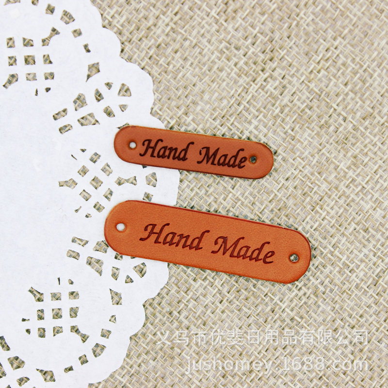 PU皮革Handmade皮标 打孔椭圆皮牌 DIY手工布艺配件 牛仔服装辅料-阿里巴巴