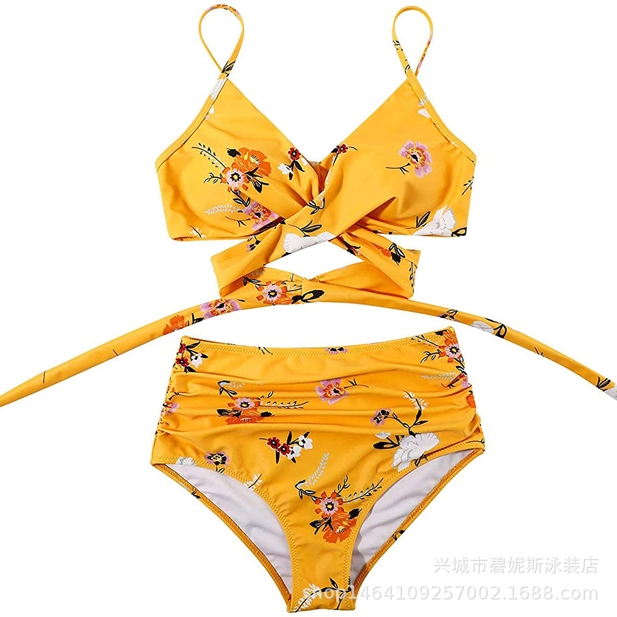 泳衣女2022新款欧美性感分体比基尼bijini高腰豹纹交叉女式泳装女-阿里巴巴