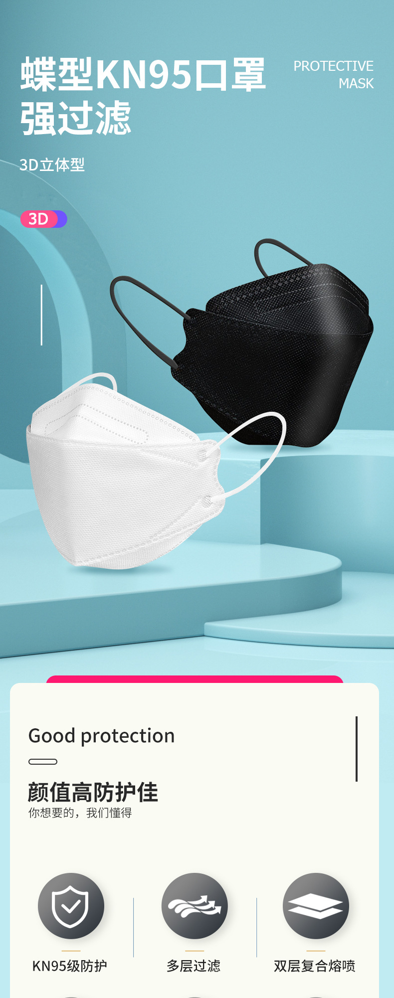KF94鱼型口罩 kn95柳叶型3D立体4层口罩 含熔喷防尘成人防护口罩-阿里巴巴