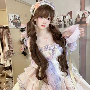 80cm洛丽塔日系jk自然假发女蜜茶色萝莉甜美cos拍照长卷发全头套-阿里巴巴