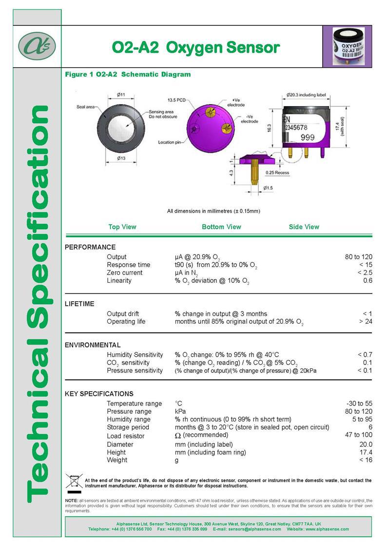 O2-A2 英国Alphasense阿尔法氧气传感器 氧电池O2-W2 O2-M2 O2-A3-阿里巴巴
