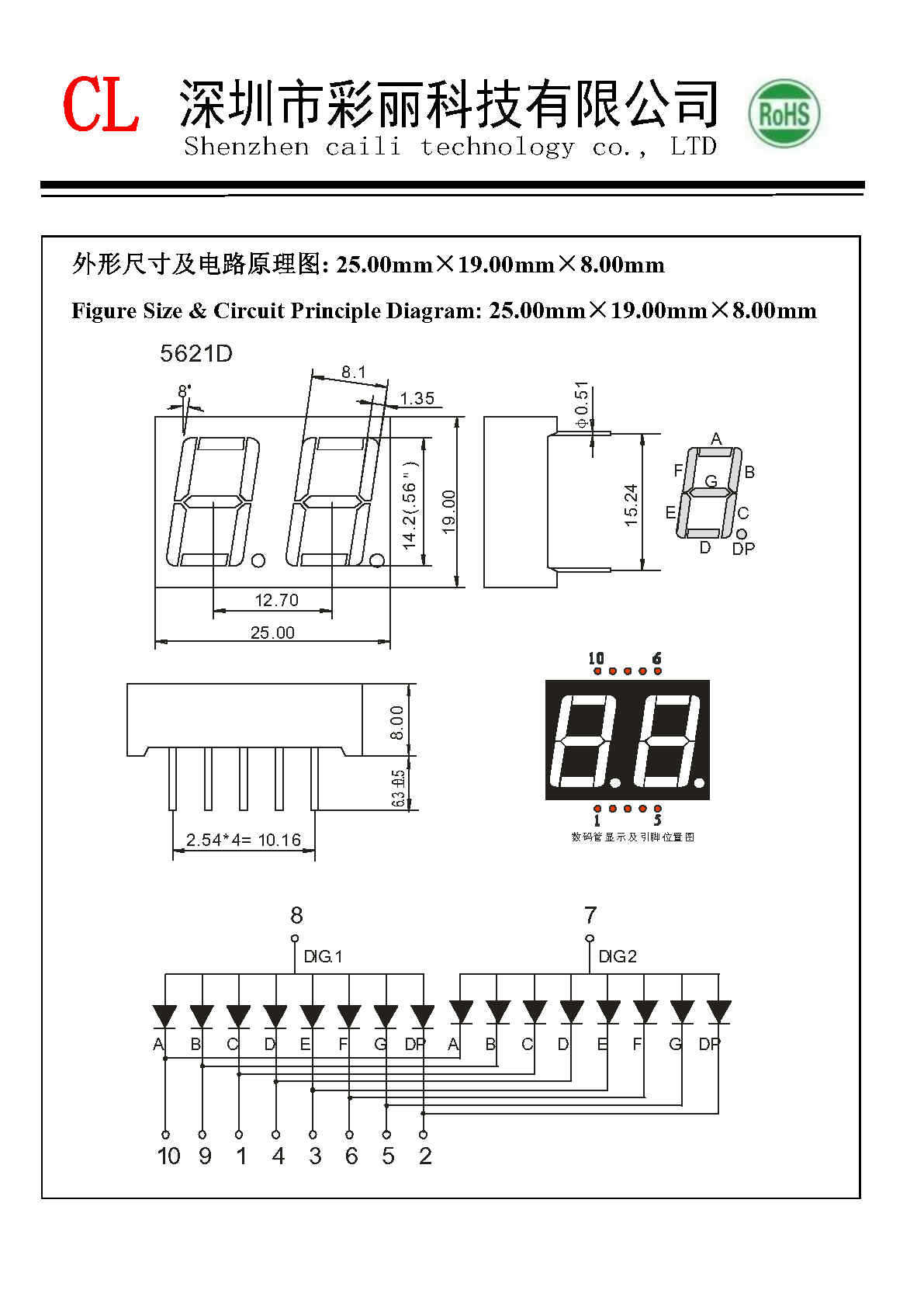 0.56英寸数码管二位共阴红色CL5621AH数码0.56寸2位共阳CL5621BH-阿里巴巴