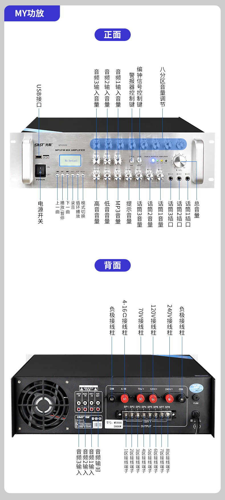 SAST/先科SA-9019定压定阻分区功放机蓝牙音乐公共广播系统大功放-阿里巴巴
