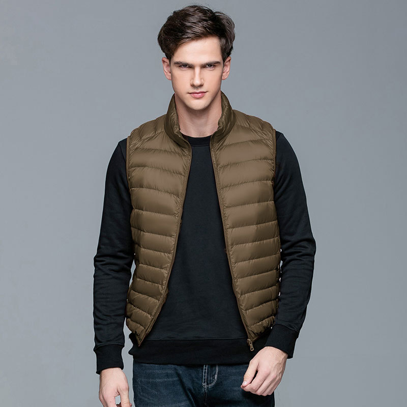 Hoodless Stand Collar 90 White Duck Down Men's Short Lightweight Slim ...