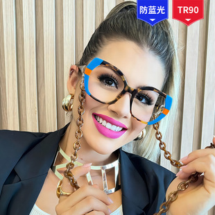 TR90防蓝光女士优雅拼色平光镜欧美跨境个性眼镜框可配镜眼镜架-阿里巴巴