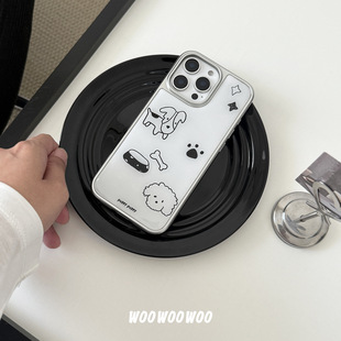 WOOWOOWOO小众ins白色可爱搞怪线条小狗手机壳适用iphone16promax-阿里巴巴