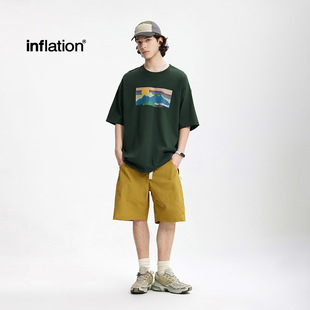 捷展跨境男装265G山系裂纹重磅日落印花T恤2025春夏新品潮牌短袖-阿里巴巴