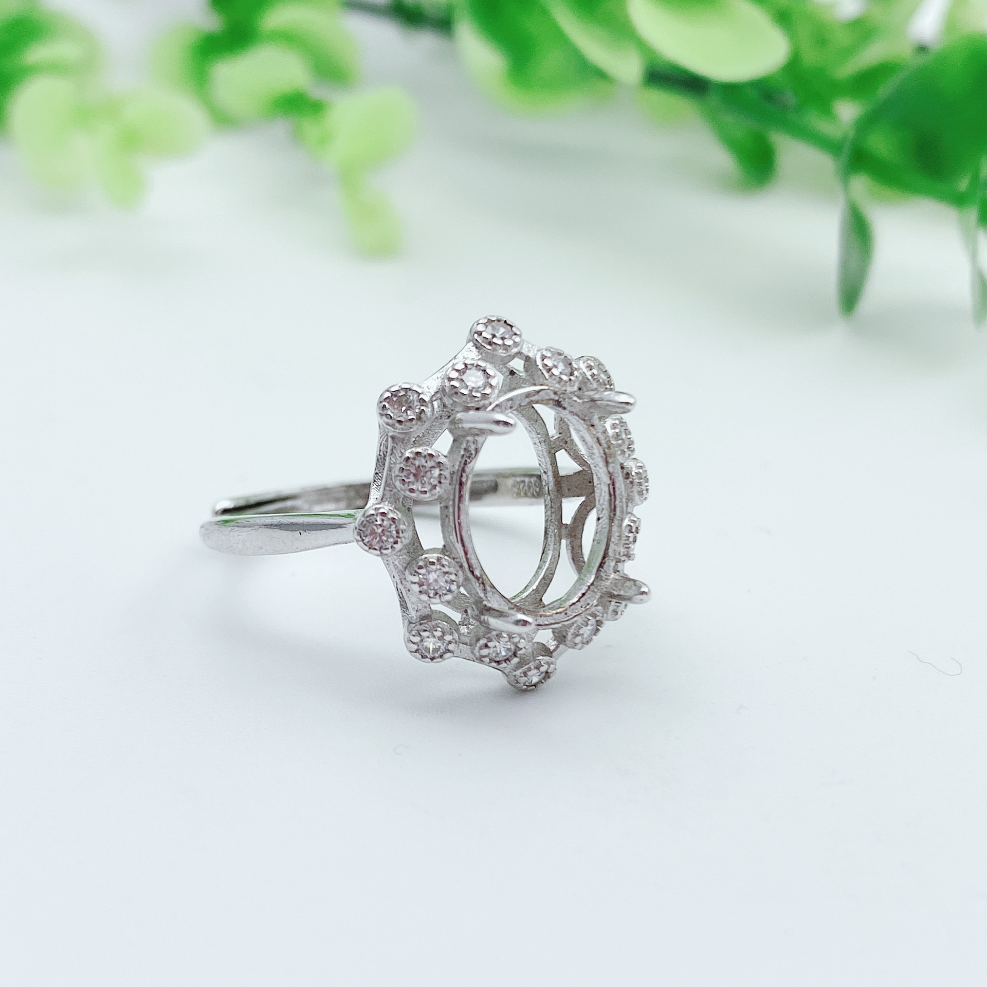 S925纯银戒指空托旦形10*12戒托戴妃四爪爪镶复古百搭银托银饰品-阿里巴巴