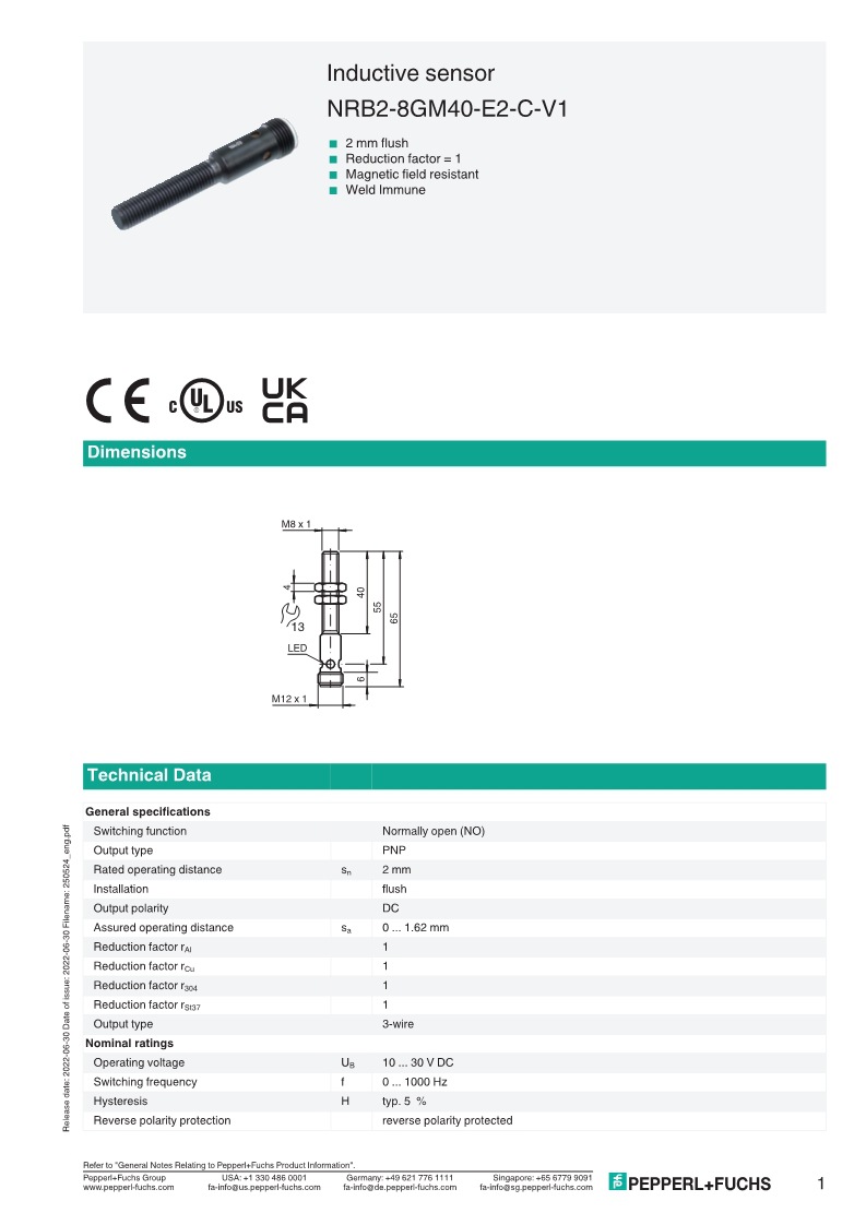 倍加福NRB2-8GM40-E2-C-V1电感式传感器接近开关（250524）-阿里巴巴