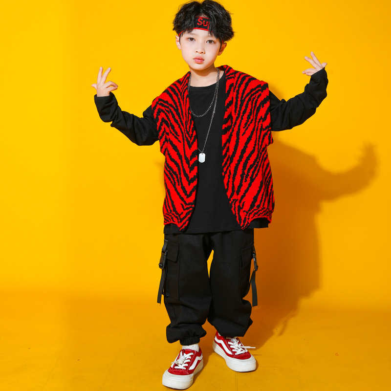 Boy's hip-hop tide take red ma3 jia3 costumes handsome black overalls ...
