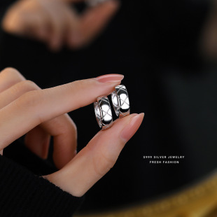 通体s999足银纯银耳扣镀18k白金菱格无钻耳环CNC精雕耳饰耳钉耳圈-阿里巴巴