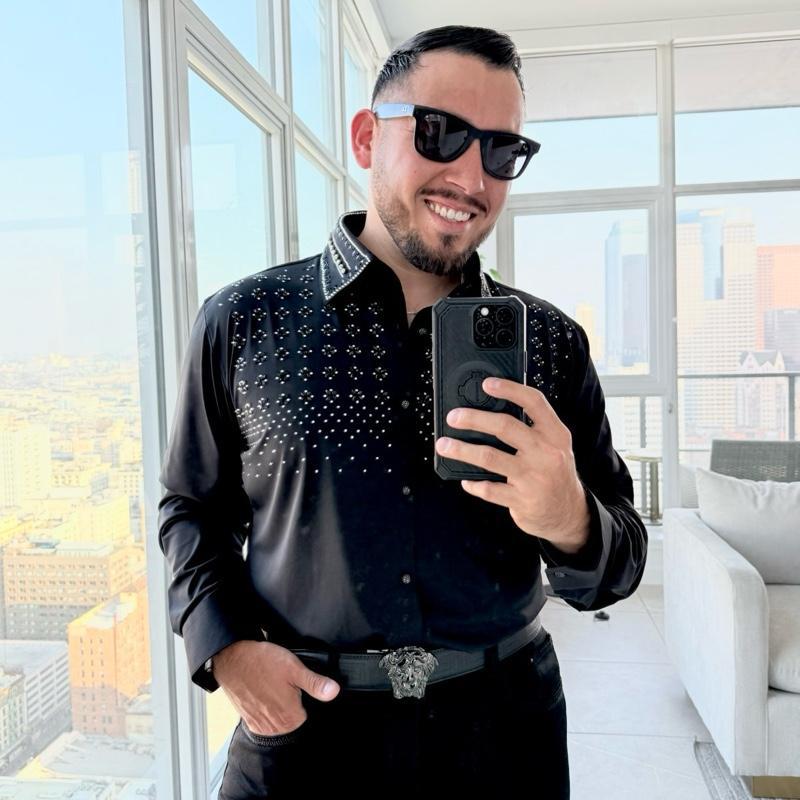 W3185 代发速卖通亚马逊跨境新款宝石水钻长袖修身款男式衬衫-阿里巴巴