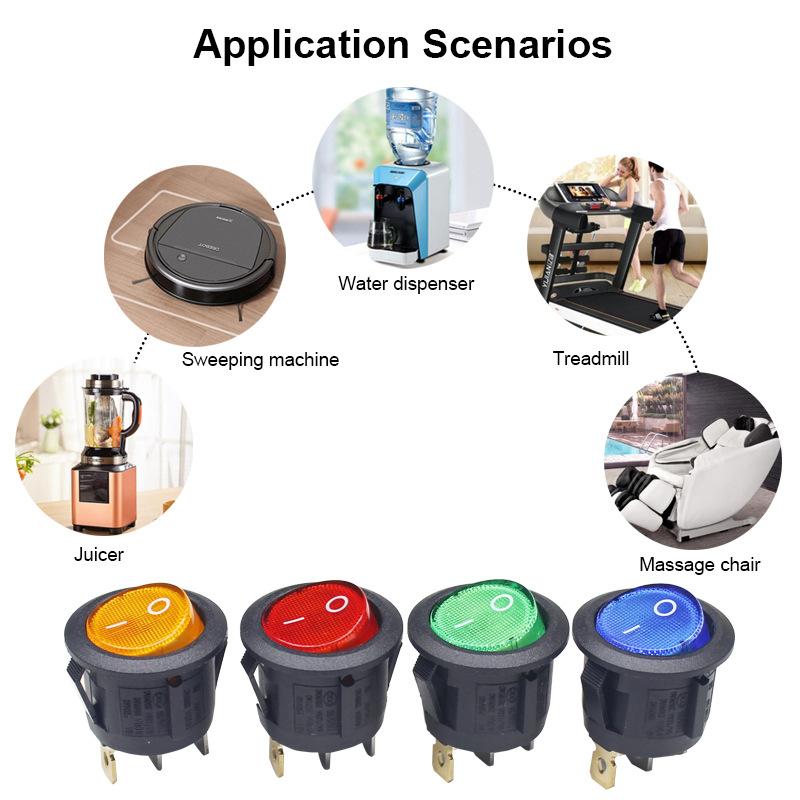 RS601C 23mm认证船型圆形开关3脚三档2脚2档三脚二档带红黄绿橙灯-阿里巴巴