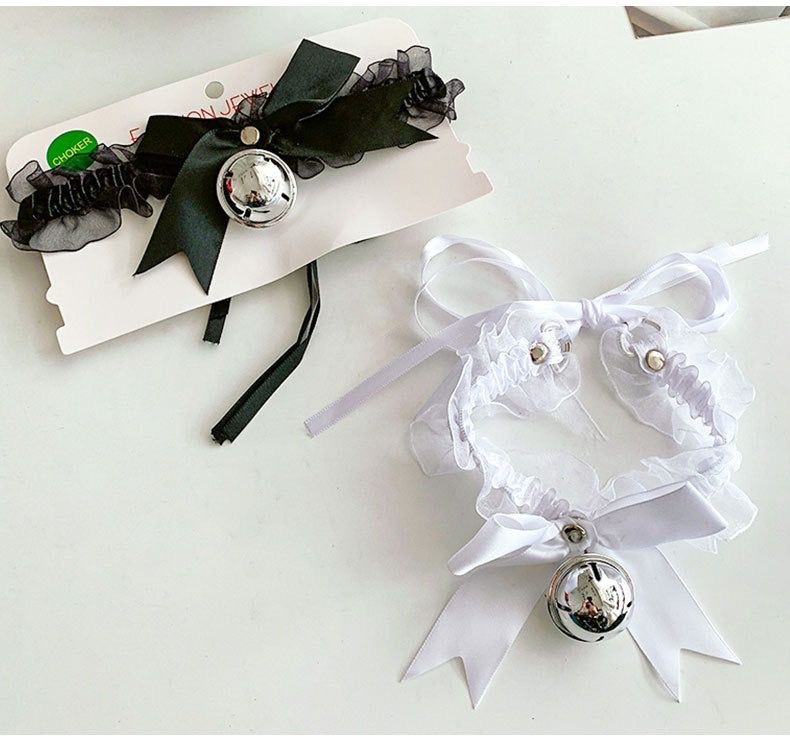 蝴蝶结蕾丝大铃铛项链choker锁骨链脖子配饰软妹项圈cos女仆颈带-阿里巴巴