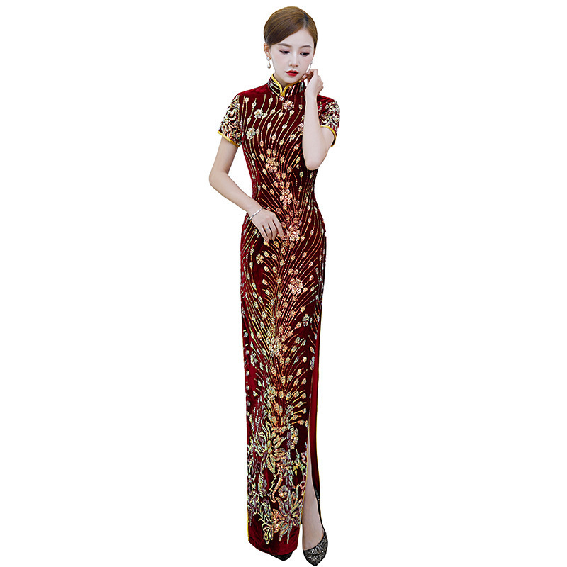 Sequins glitter Runway qipao Chinese Dresses Oriental Qipao long stage ...