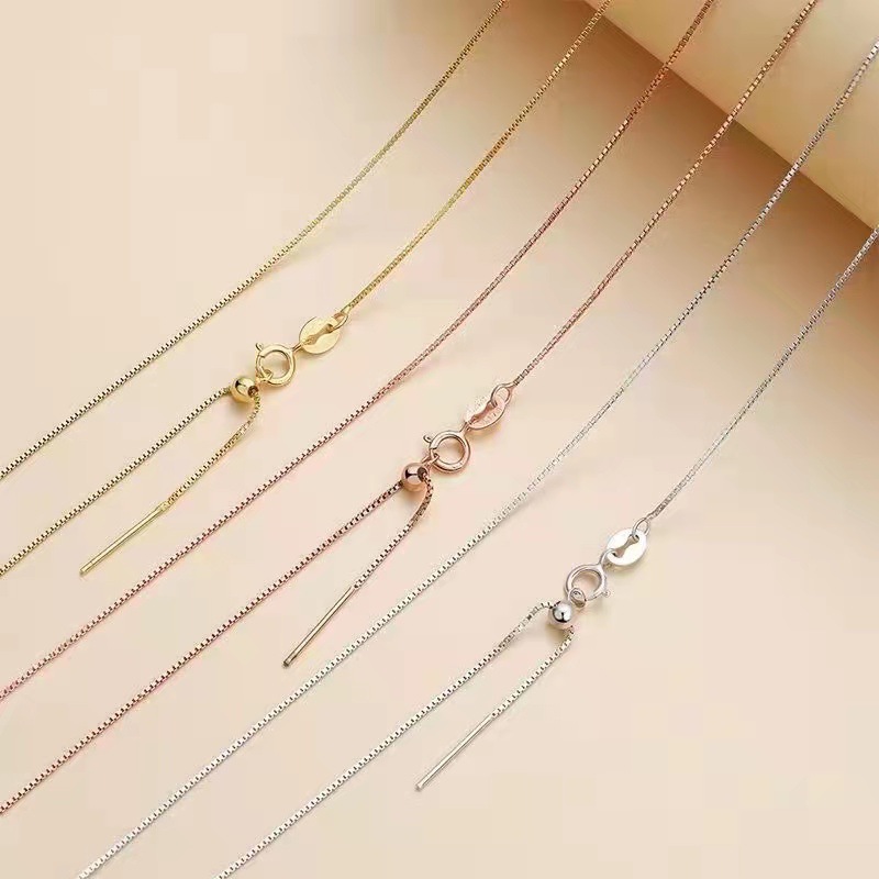 S925纯银项链万能链盒子链o字链女穿珠链项链针式DIY可调节锁骨链-阿里巴巴