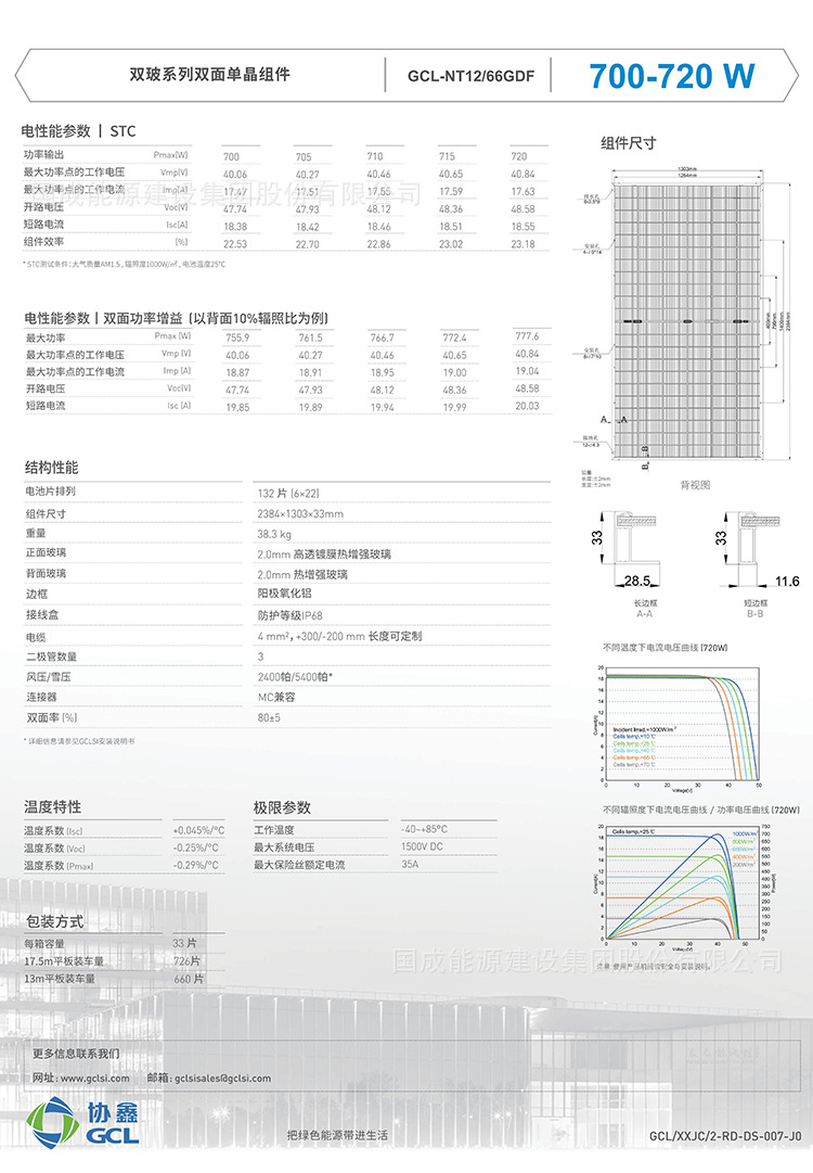 协鑫光伏板组件 GCL-NT12/66GDF 700/705/710/715/720W 双玻-阿里巴巴