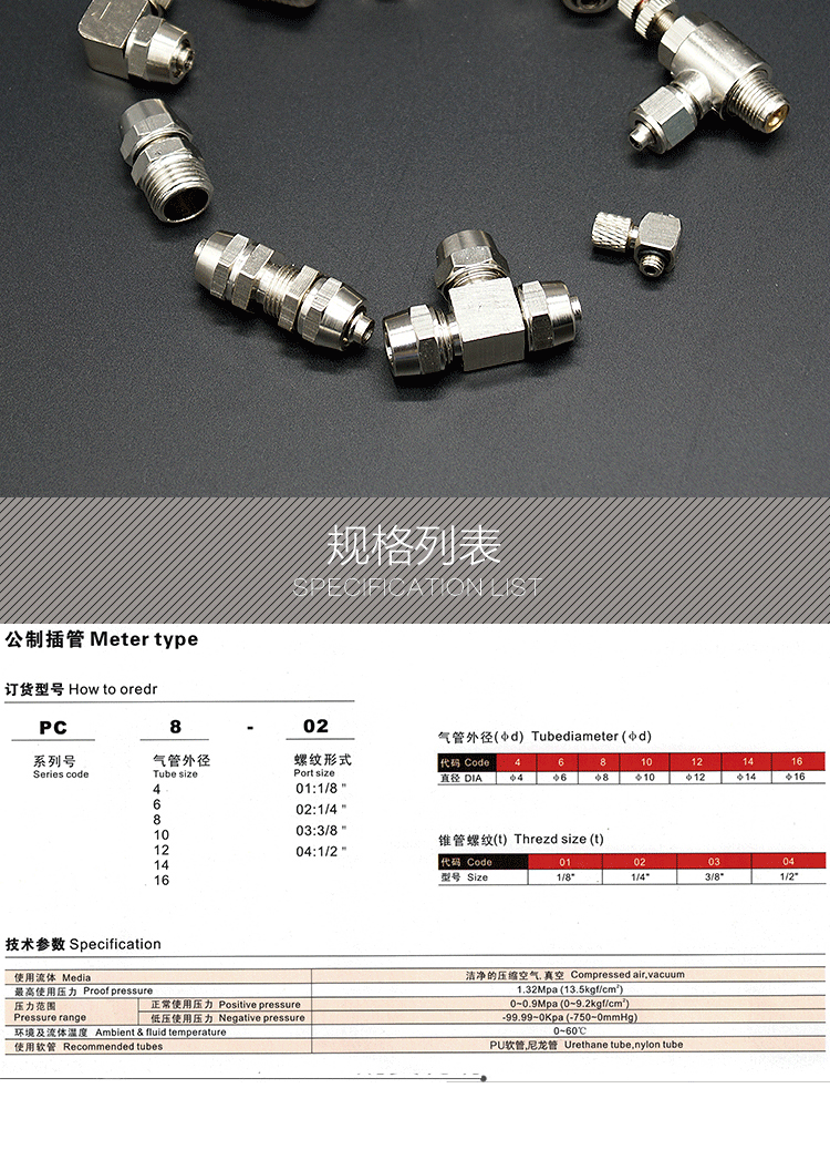 气动气管快速锁母接头快拧直通接头PC8-02 4-M5 6-01 10-03 12-04-阿里巴巴