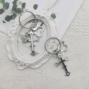 新款复古哥特风十字架蝴蝶爱心合金钥匙扣书包配件挂件甜酷辣妹风-阿里巴巴