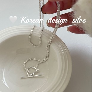 韩版ins风设计亮银新款饰品 S925纯银轻奢爆闪OT扣项链高级感女款-阿里巴巴