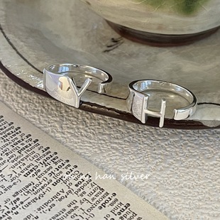 欧尼 韩国通体S925纯银YH字母开口戒指女ins风简约时尚小众高级感-阿里巴巴