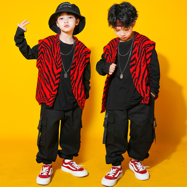 Boy's hip-hop tide take red ma3 jia3 costumes handsome black overalls ...