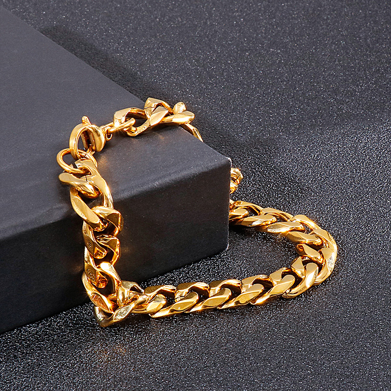 欧美潮流男士18K金电镀项链 钛钢时尚简约链条手链配饰一件可代发-阿里巴巴