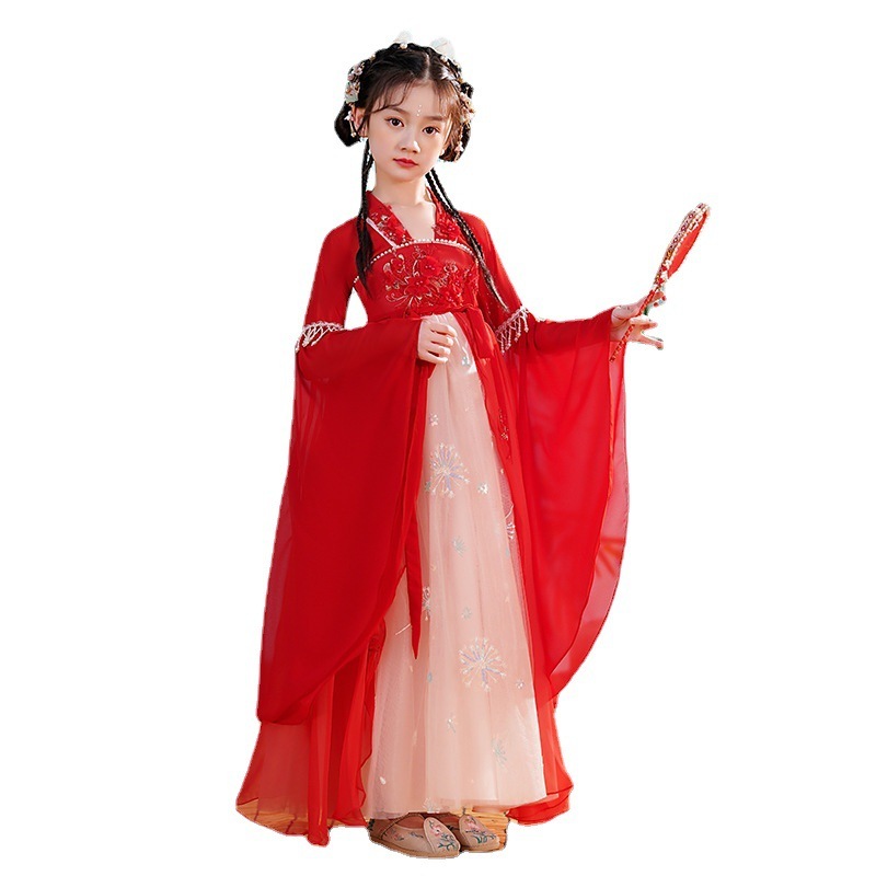 Children girls fairy hanfu red color chinese princess cosplay dress ...
