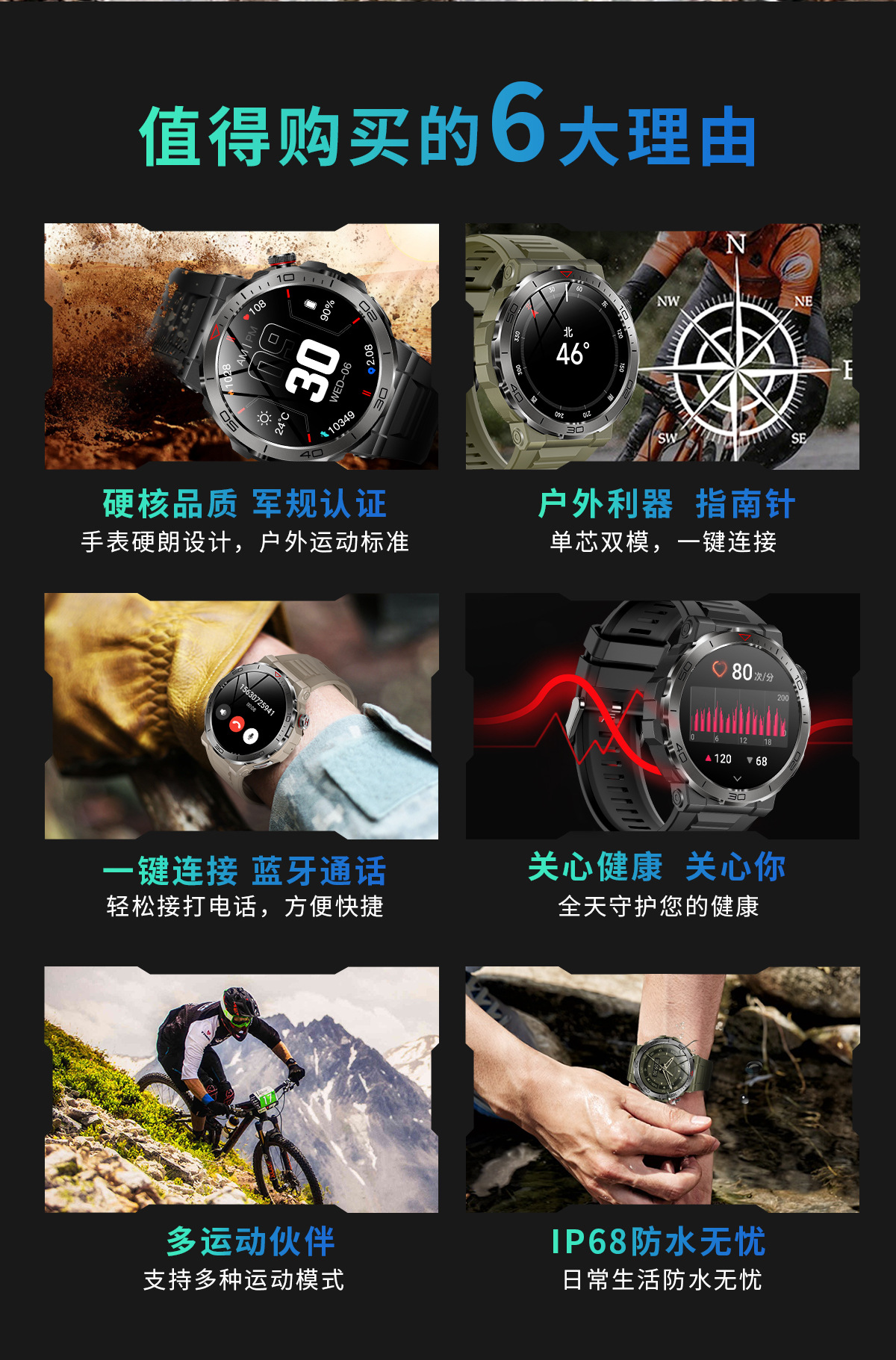 跨境MK68智能手表AMOLED大屏户外运动通话健康心率血氧睡眠腕表-阿里巴巴