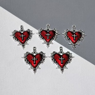 新款万圣节哥特风玫瑰花十字架爱心合金滴油挂件diy手作饰品配件-阿里巴巴