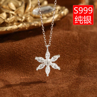 S999纯银足银镶钻雪花项链女简约小众设计感轻奢精致气质锁骨链-阿里巴巴