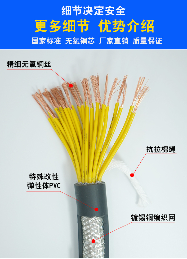 现货4-40芯高柔性拖链电缆TRVV国标铜芯软线工业级耐油耐磨PVC-阿里巴巴