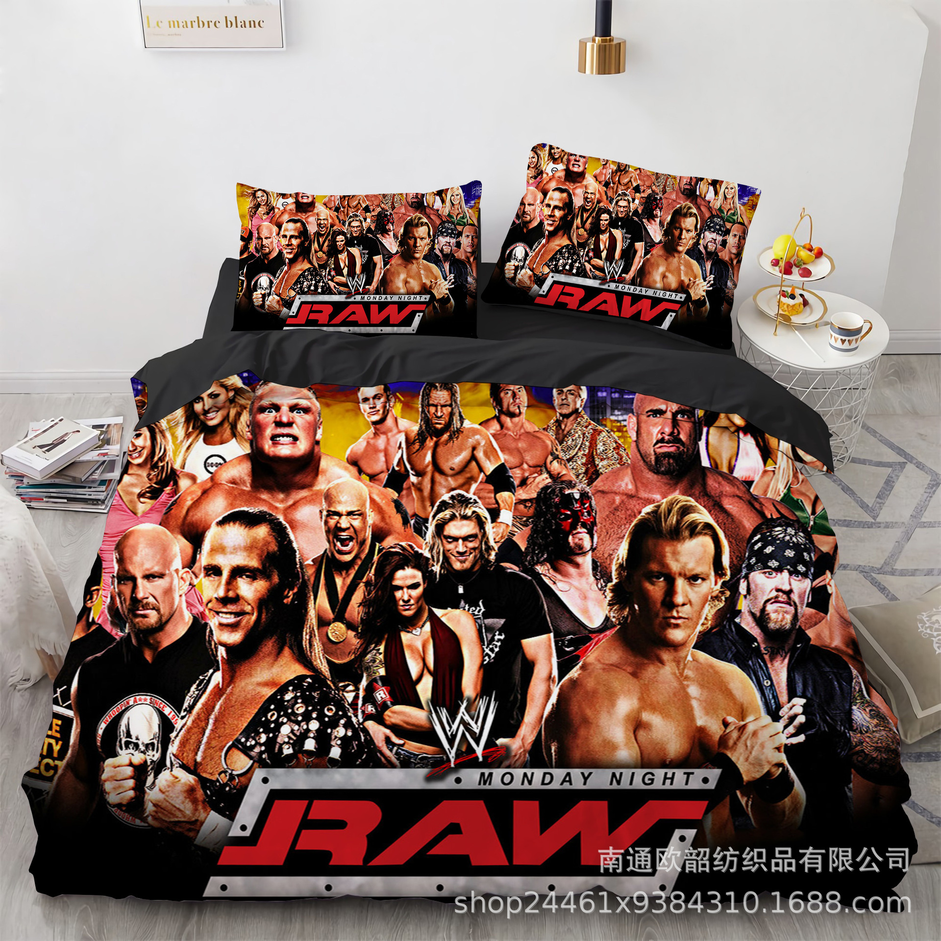 WWE摔跤系列床上用品跨境三件套亚马逊eabywish外贸家纺套件-阿里巴巴