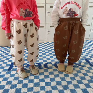 Dudu cream童装2024秋款韩版小熊印花男女童裤子休闲卫裤儿童裤子-阿里巴巴