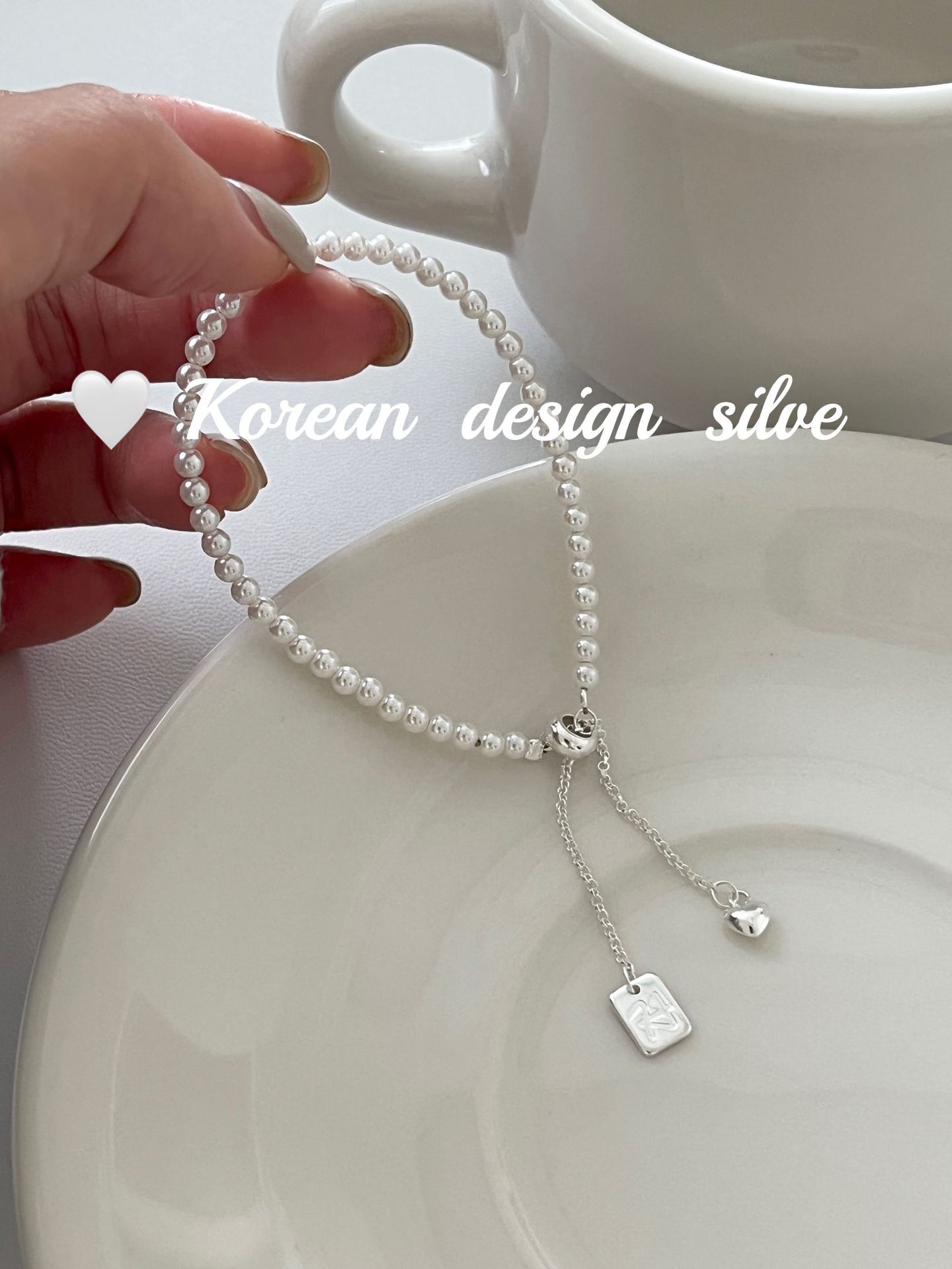 韩版小众设计饰品 S925纯银3m珍珠精巧爱心抽拉手链 简约高级感女-阿里巴巴