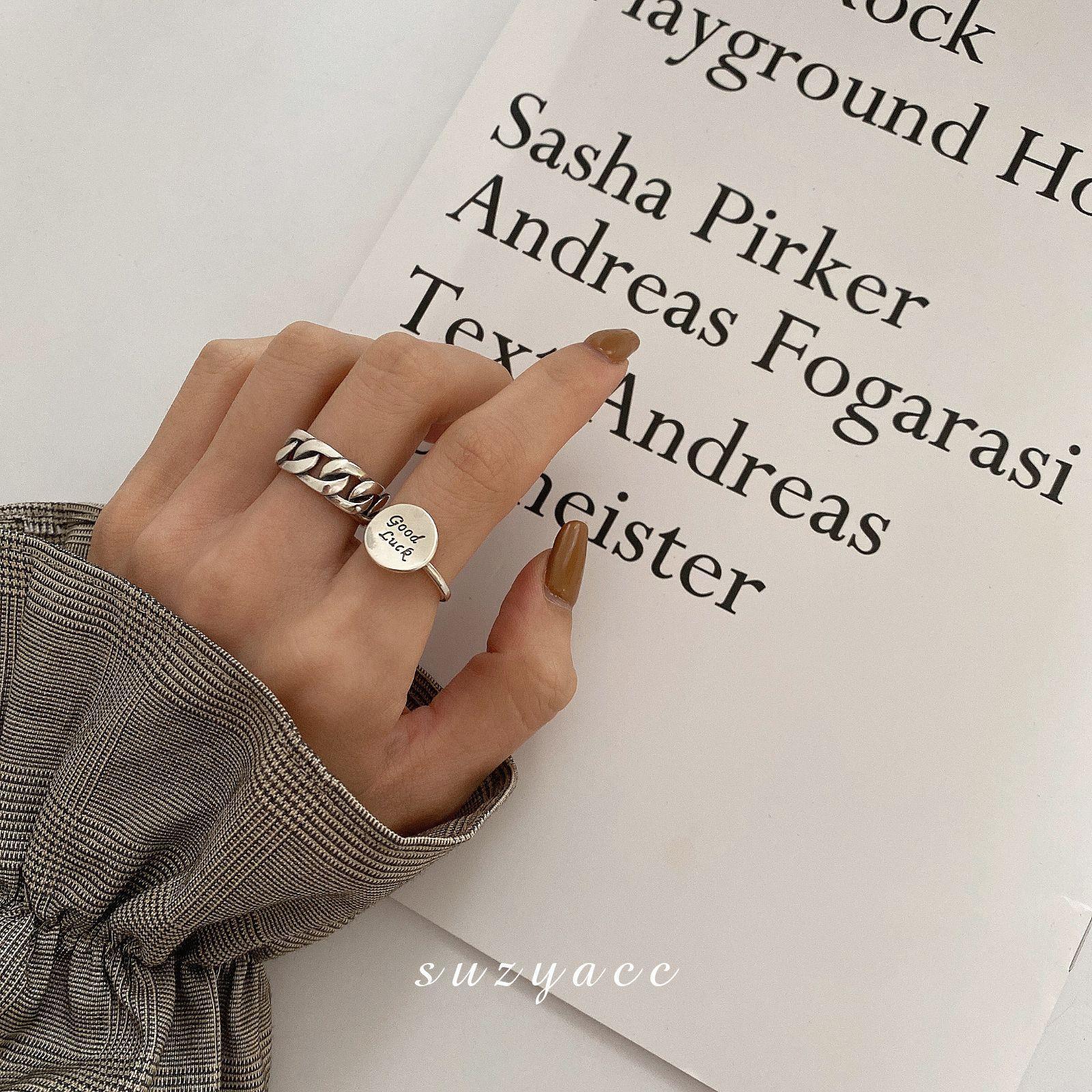 S925纯银韩国ins风小众设计感指环戒指女冷淡风链条手饰几何设计-阿里巴巴