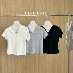 MADEINOST 女装夏季女2024休闲针织连帽t恤防晒罩衫衣服女短袖-阿里巴巴