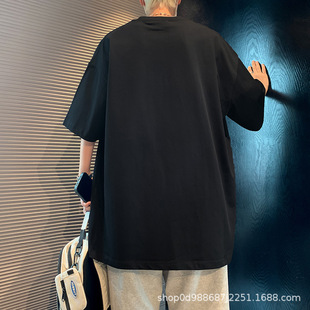 280g夏季港风纯色短袖t恤男简约圆领ins潮流新款宽松五分袖体恤-阿里巴巴