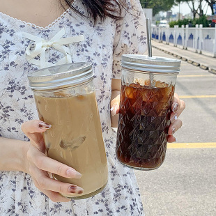 3ZBY批发ins风梅森杯美式手冲咖啡杯玻璃杯随手杯带吸管带盖随行-阿里巴巴