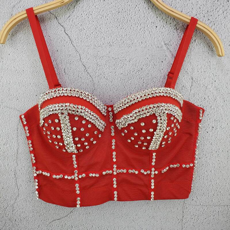 Mint black white rivet jazz dance bra tops for women Sexy short design ...