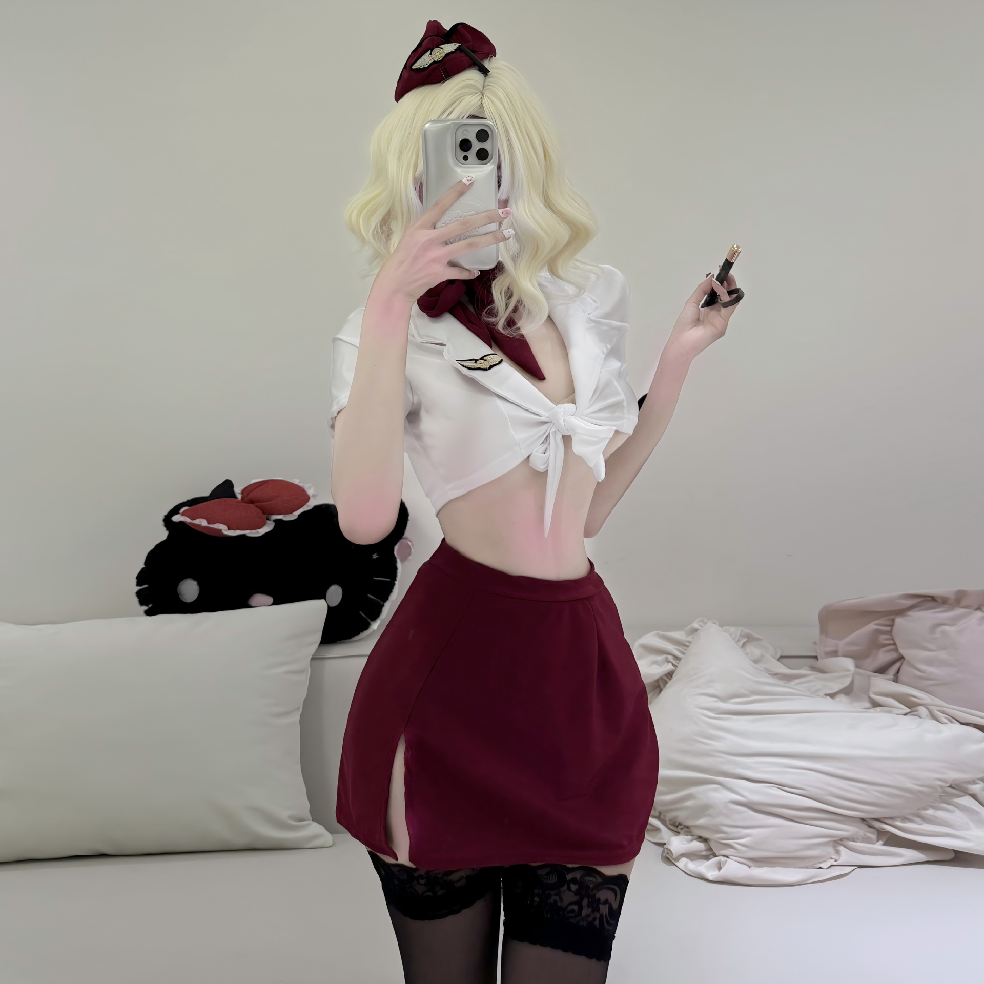 朝慕情趣内衣纯欲空姐制服性感深V免脱套装小胸诱惑cos短裙qqny女-阿里巴巴