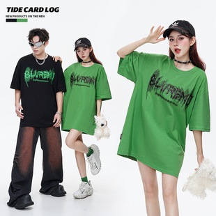 TIDE CARD LOG潮牌日志高街美式重工数码拉浆立体字母印花短袖T恤-阿里巴巴