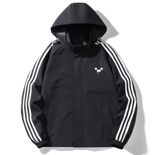 跨境三叶草潮牌男户外外套运动宽松休闲防风青少年流行三条杠夹克-阿里巴巴