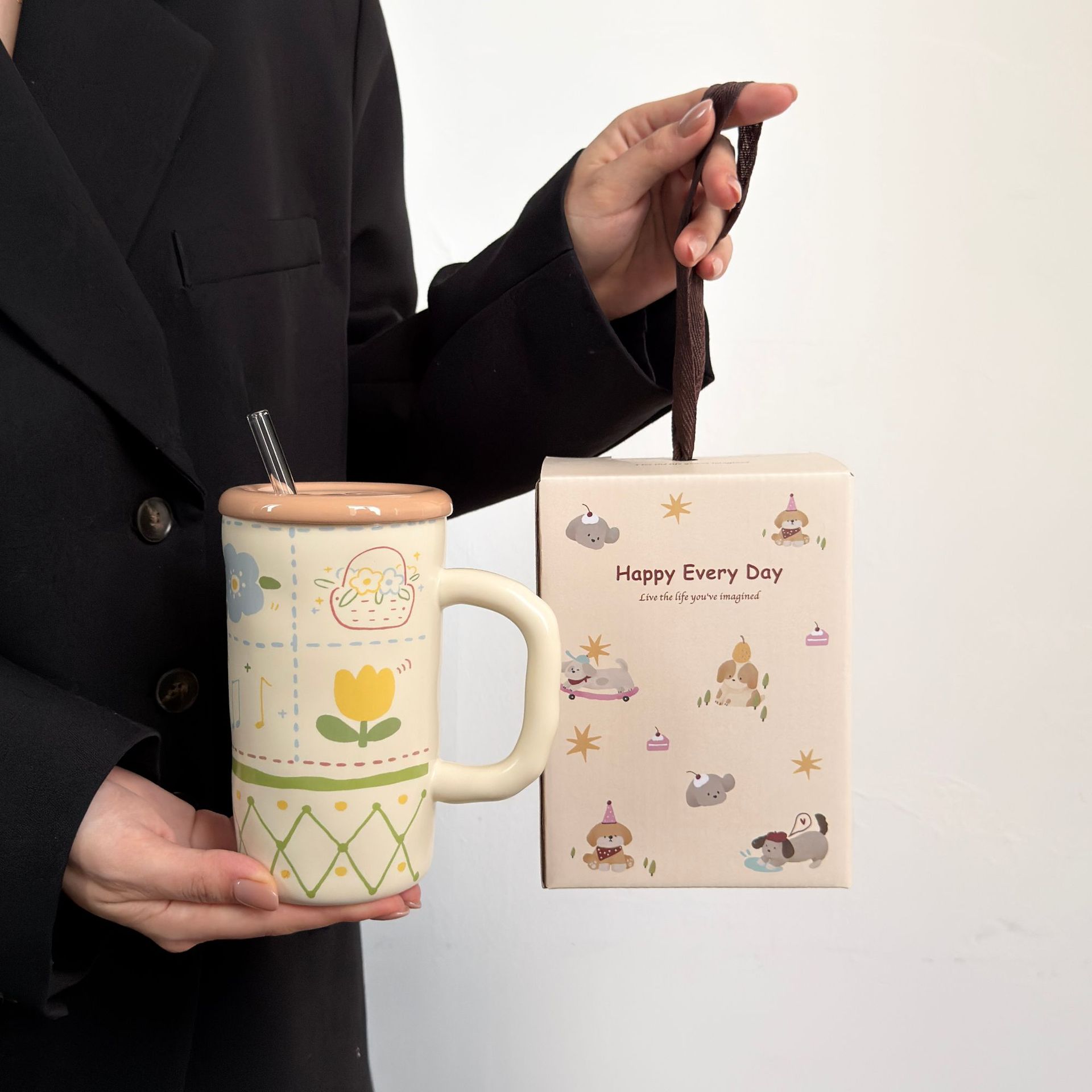 创意大容量马克杯吸管水杯高颜值少女心咖啡杯陶瓷杯子生日伴手礼-阿里巴巴